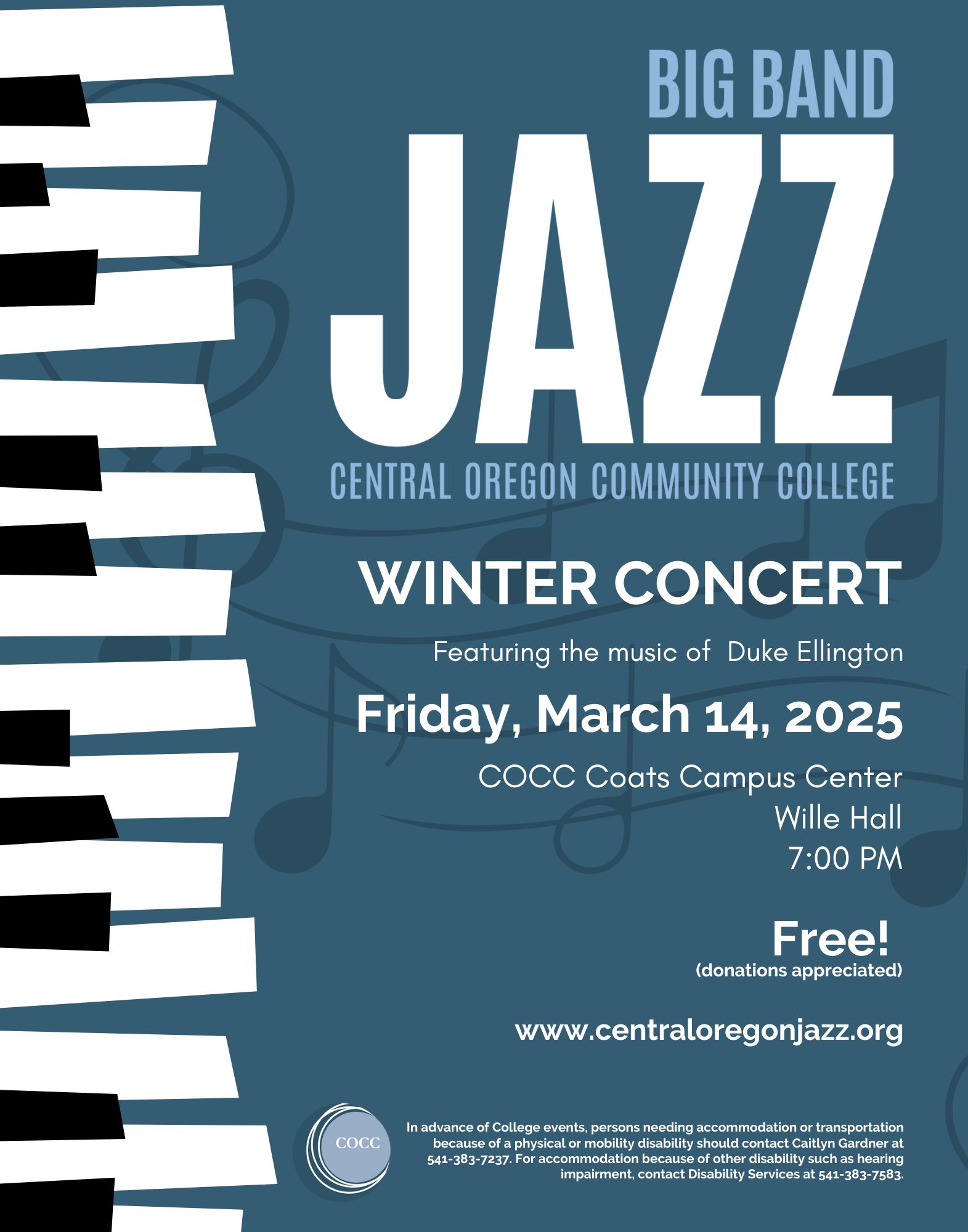 COCC Big Band Jazz Winter Concert 2025 – Central Oregon Jazz